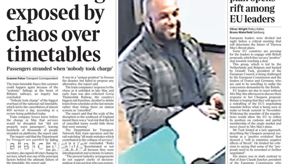 Newspaper headlines: 'Off the Rails' and May's warning to EU - BBC News