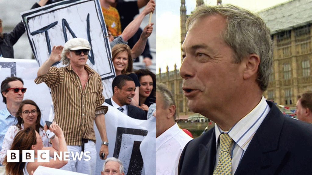 Thames: Nigel Farage and Bob Geldof fishing flotilla clash - BBC News