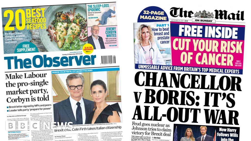 Newspaper headlines: Cabinet 'all-out war' over Brexit - BBC News