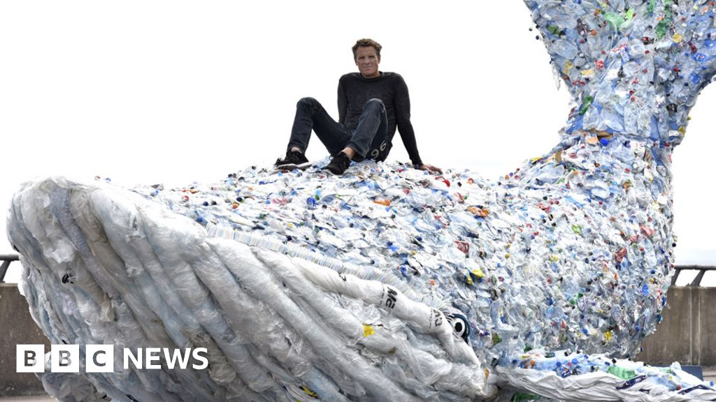 32ft recovered-plastic whale comes to Cardiff Bay - BBC News