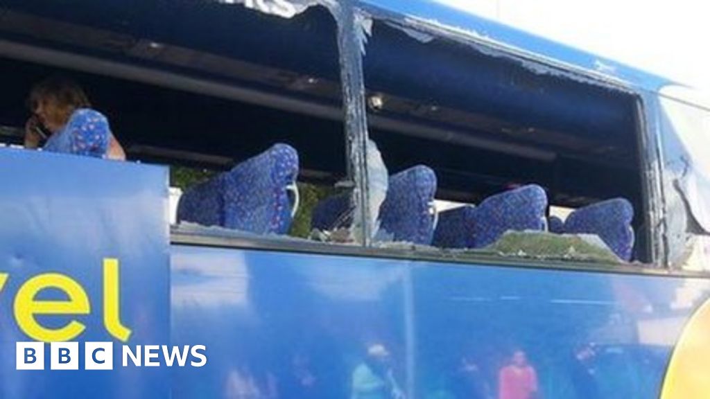 Megabus windows smashed by scaffolding in Newport centre - BBC News