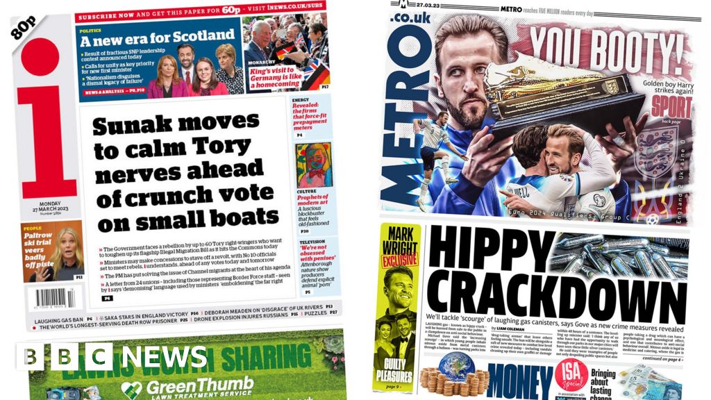 Newspaper headlines: 'Crunch vote on small boats' and laughing gas ban