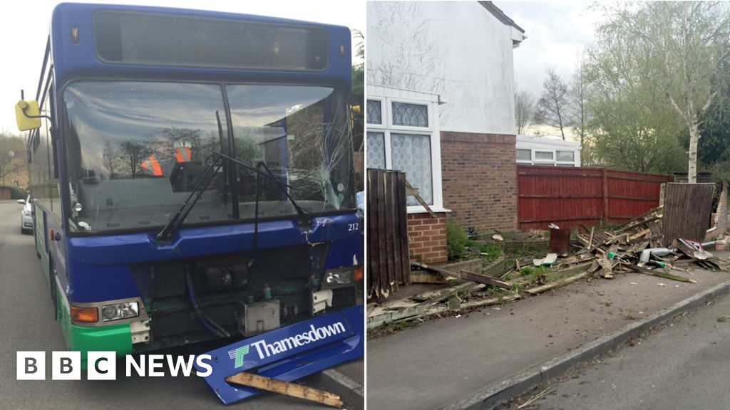 Runaway Swindon bus smashes through garden wall - BBC News