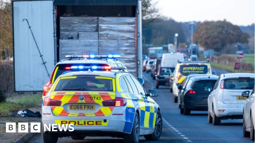 A120 lorry trailer investigation sees group bailed by police - BBC News