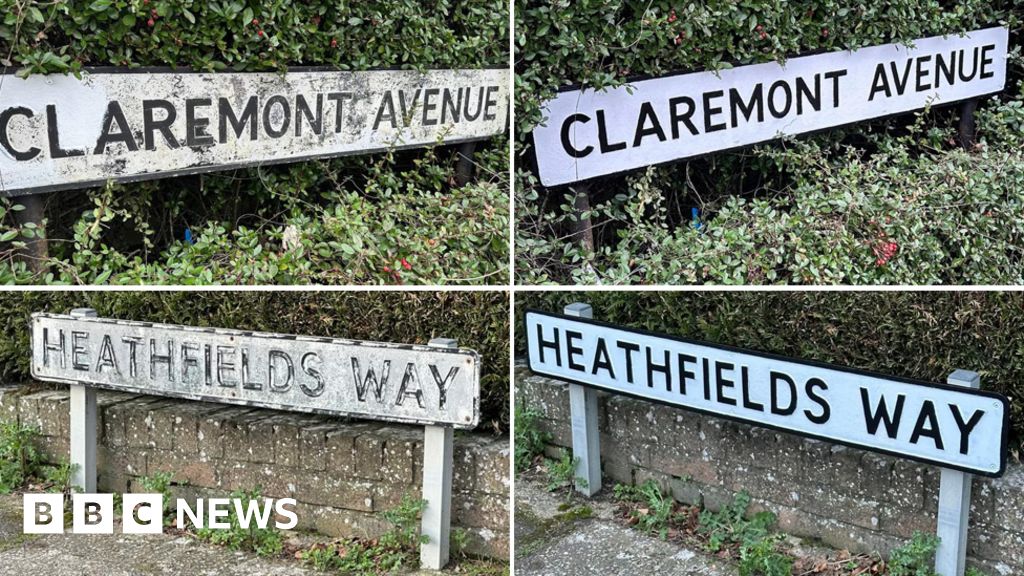 Volunteer cleans and paints street signs in north Dorset