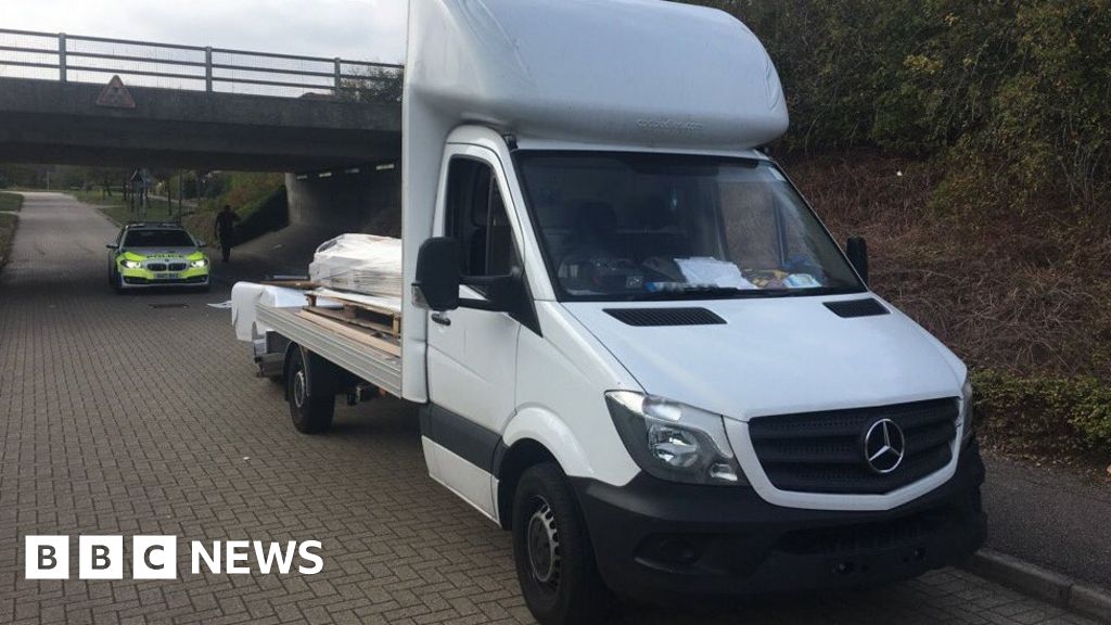 Milton Keynes bridge strike rips van roof off