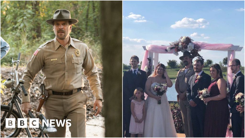 Stranger Things star officiates fan wedding in costume - BBC News