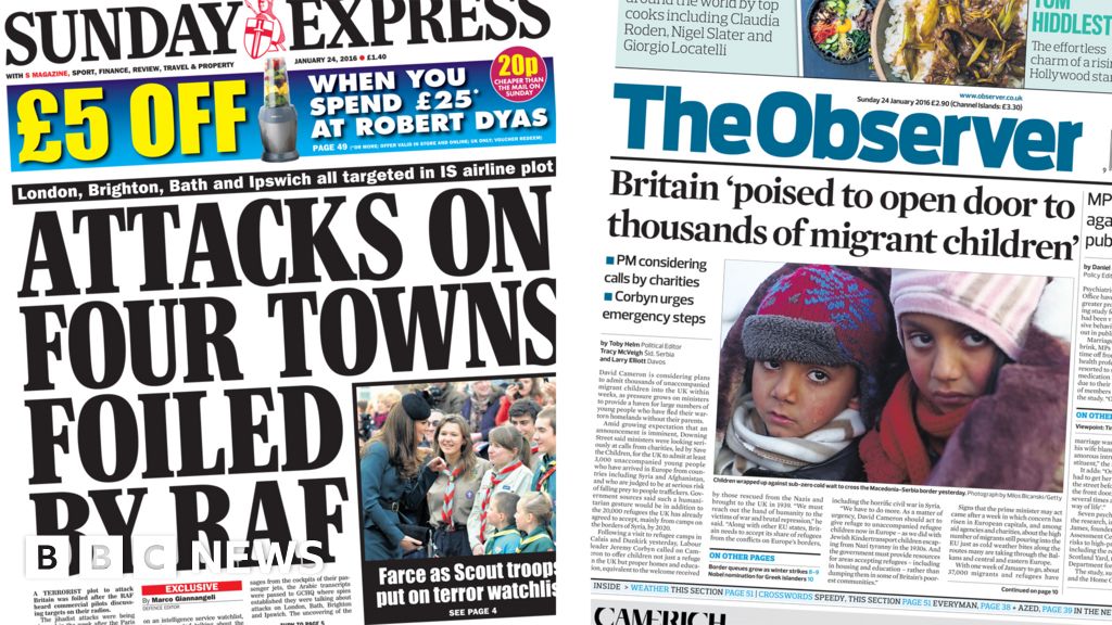 Sunday newspapers: UK 'haven' for migrant children, US snow, 'honeytrap ...