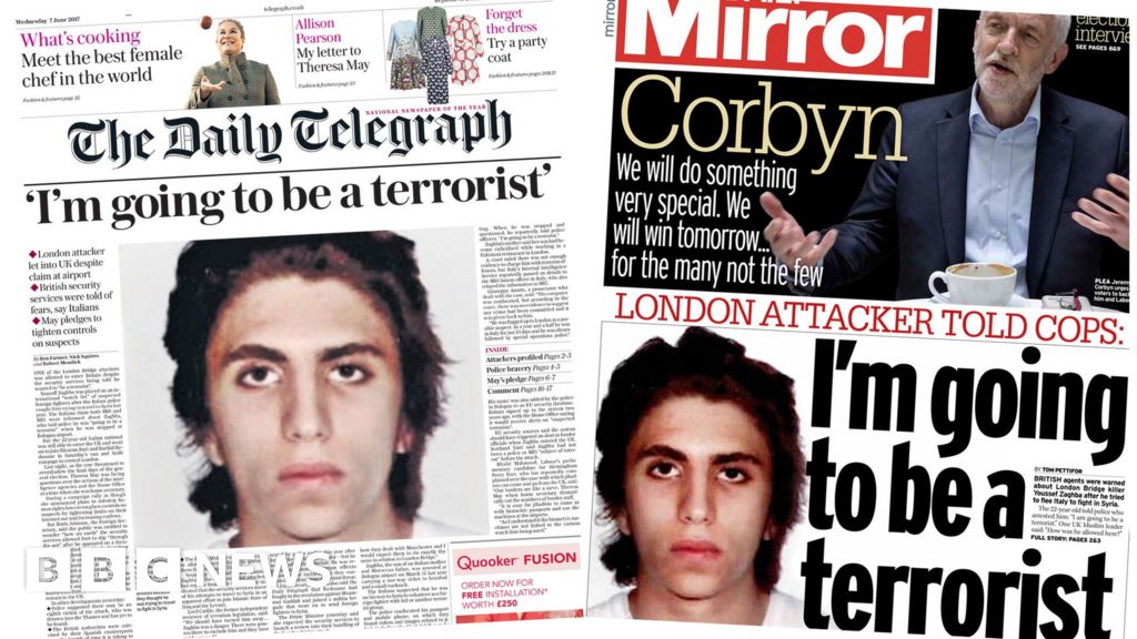 Newspaper headlines: 'I'm going to be a terrorist'