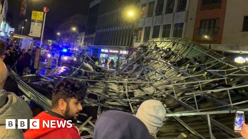 Slough roof blown off on to main street in high winds