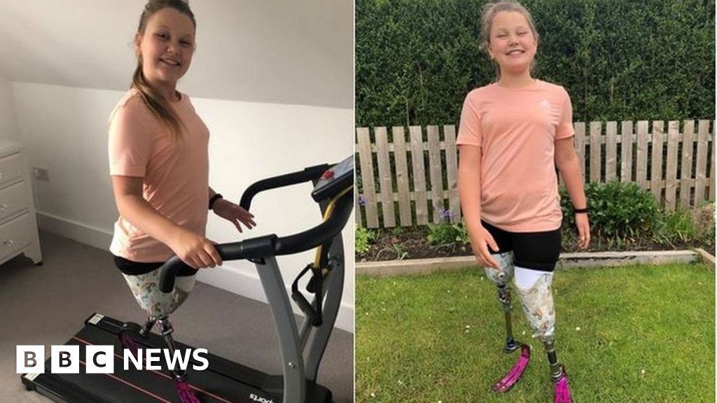 Girl who had legs amputated raises £10k with lockdown walks - BBC News