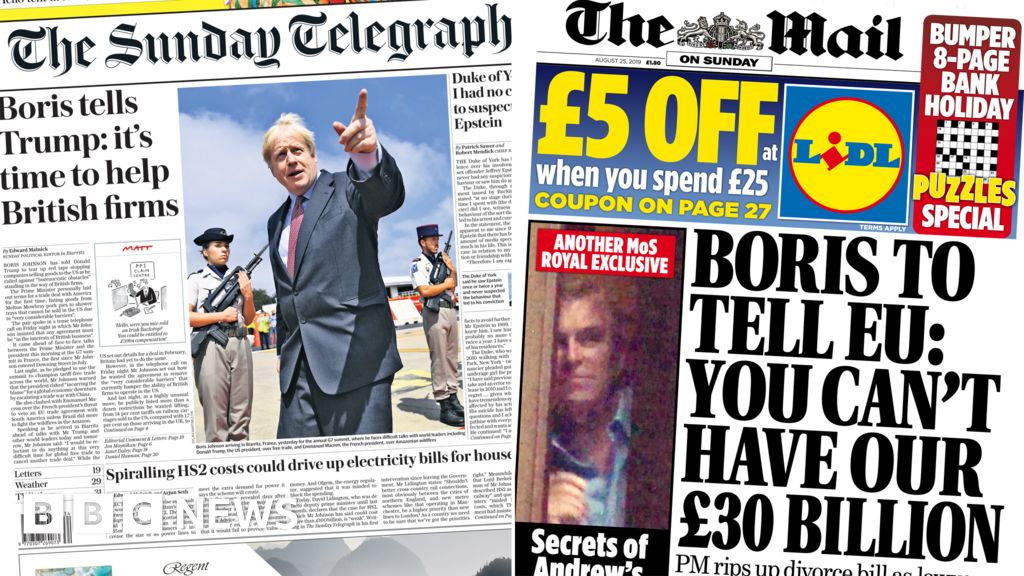 Newspaper review: Boris Johnson talks to Donald Trump and 'threatens ...