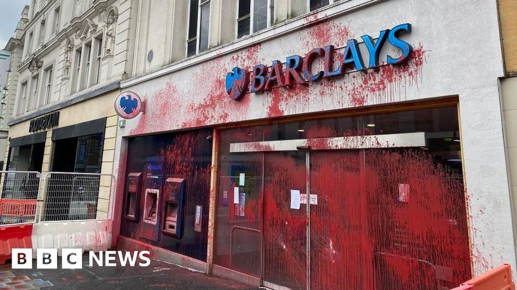 Red paint sprayed over Newcastle Barclays Bank branch