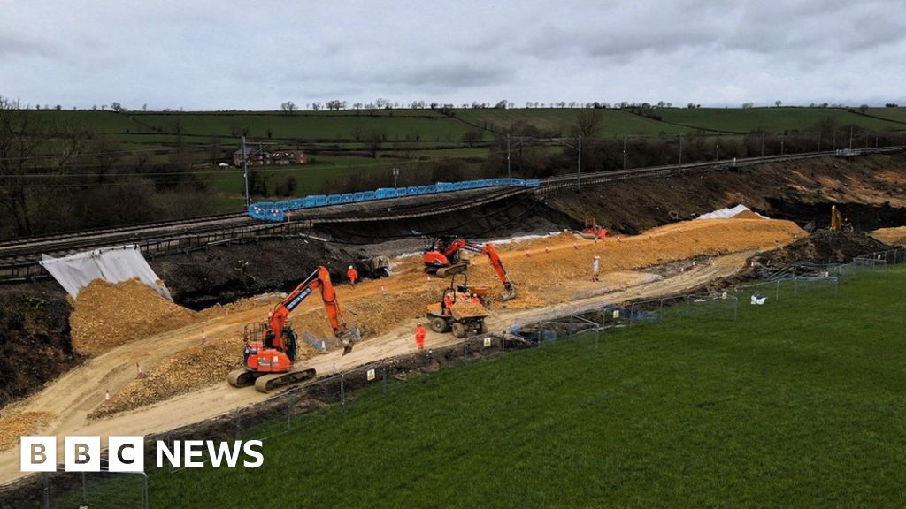 Old Dalby: Work to repair landslip-hit railway test track begins - BBC News