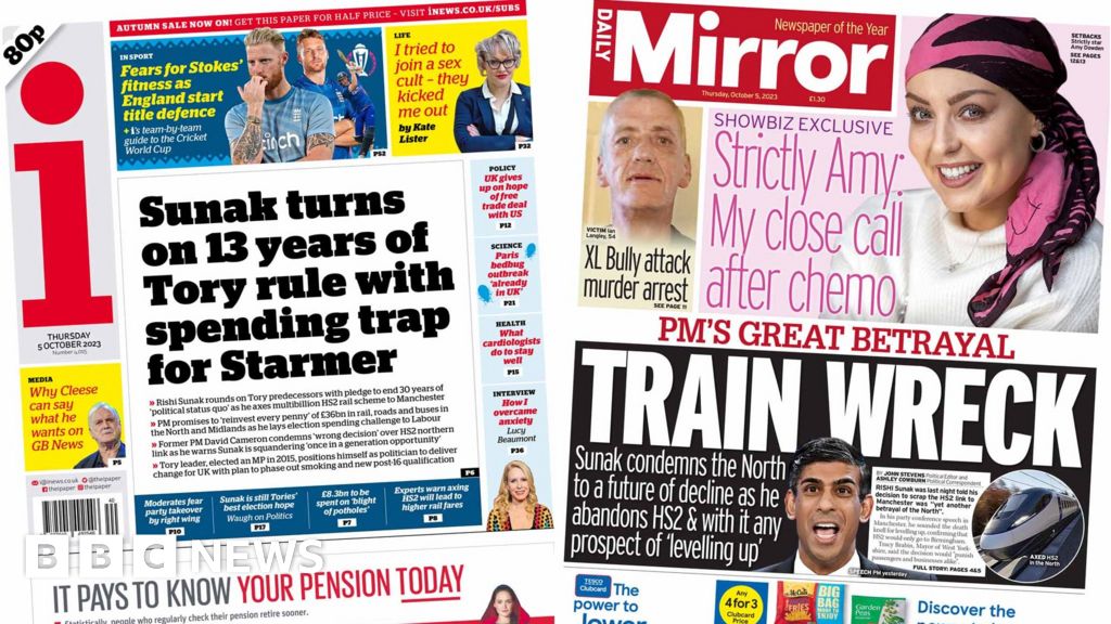 Newspaper headlines: Sunak 'turns on predecessors' after HS2 'train wreck'