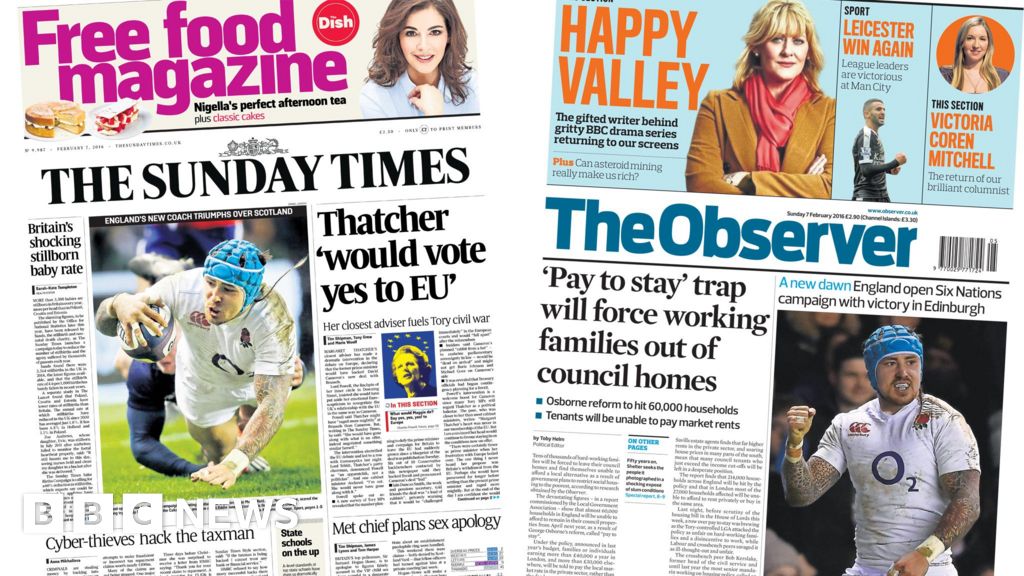 Thatcher's 'EU view' among Sunday's front pages - BBC News