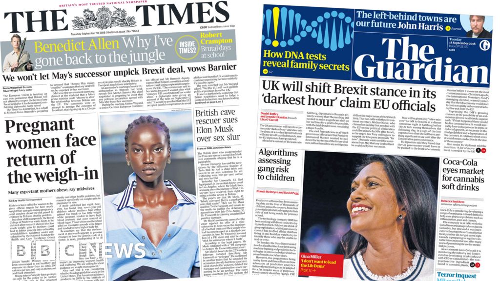 Newspaper headlines: 'Warning of 'darkest hour' ahead over Brexit - BBC ...