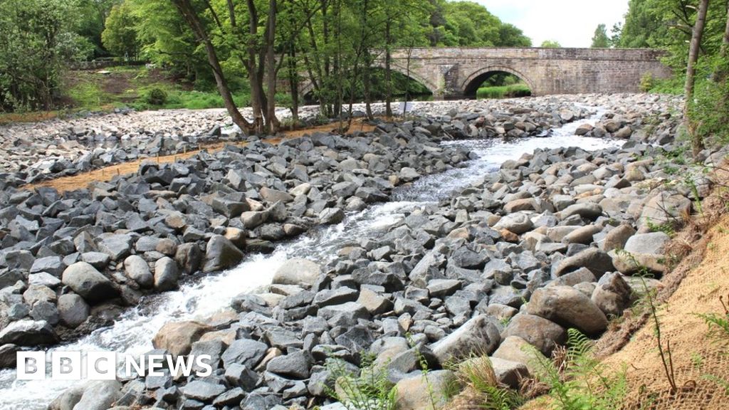 Huge rock ramp built to help fish travel up River Almond in Livingston ...