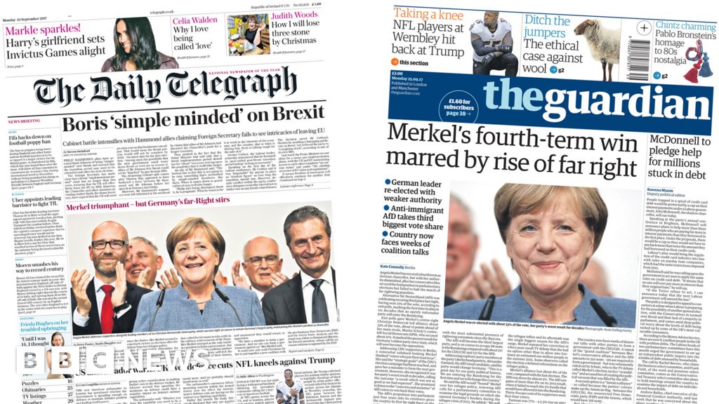 Newspaper headlines: Brexit battle and Germany election