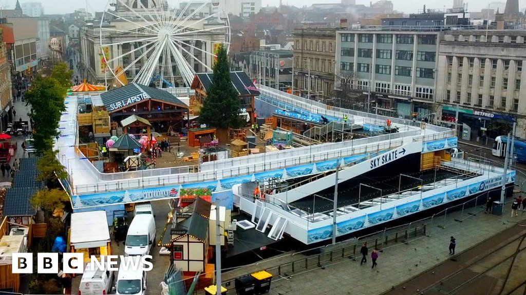 First look at Nottingham Christmas market's aerial ice rink - BBC News
