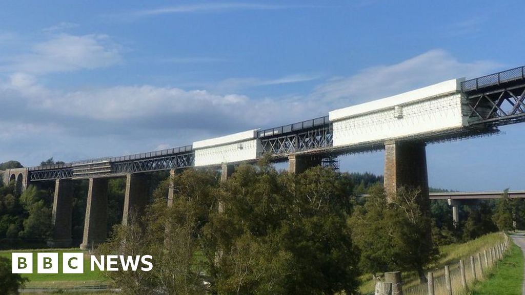 Viaduct paint job high above Highlands river - BBC News