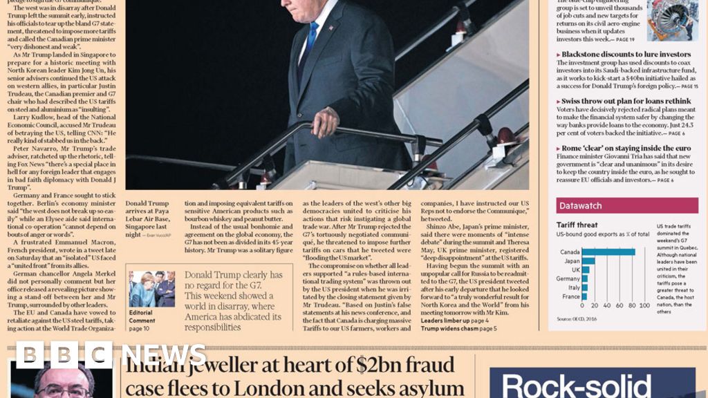 Newspaper headlines: 'West in disarray' after Trump's G7 anger - BBC News