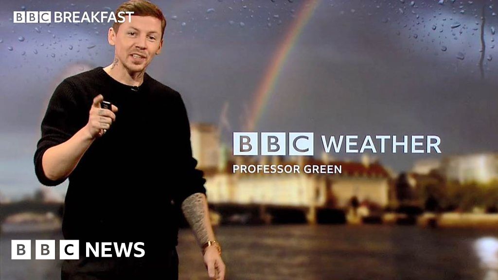 Professor Green takes over the weather with Carol Kirkwood on BBC Breakfast