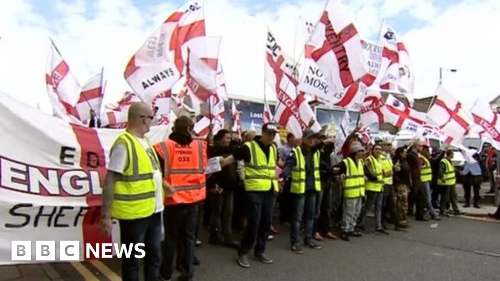 EDL supporters march through Walsall - BBC News
