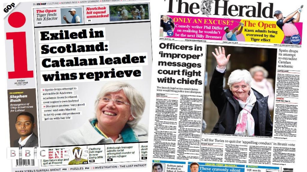 Scotland's papers: Reprieve for exiled Catalan leader - BBC News