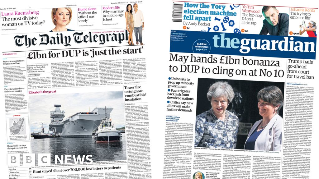 Newspaper headlines: DUP deal dominates front pages - BBC News