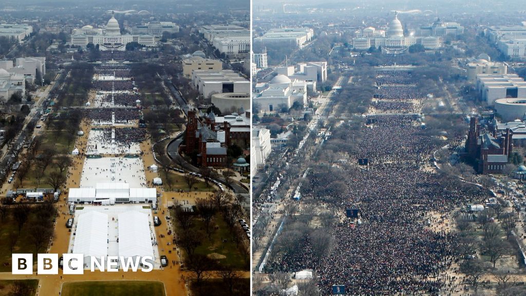 Trump claims media 'dishonest' over crowd photos - BBC News