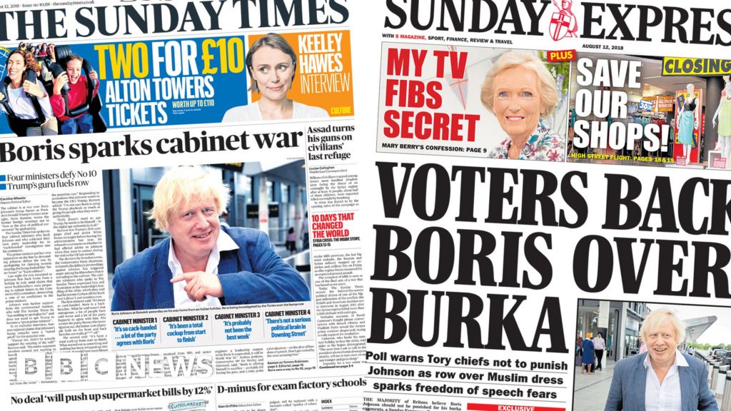 Newspaper headlines: Voters 'back Boris' over burka comments
