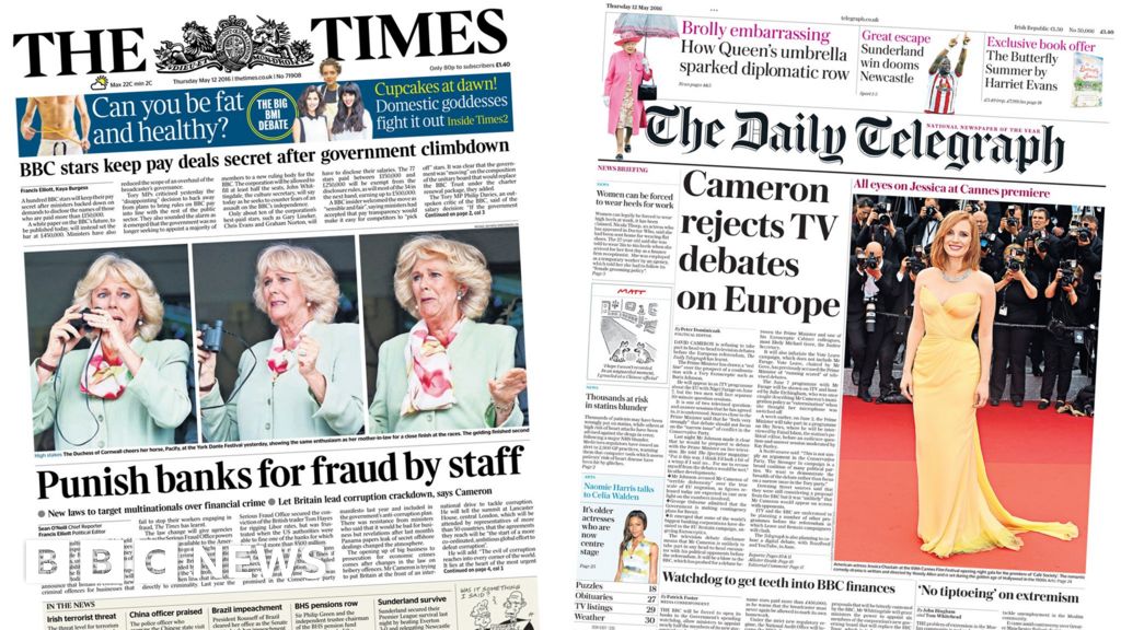Newspaper headlines: Corruption battle and BBC future - BBC News