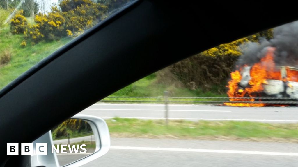 Car on fire causes part of A4 road to be closed for a time - BBC News