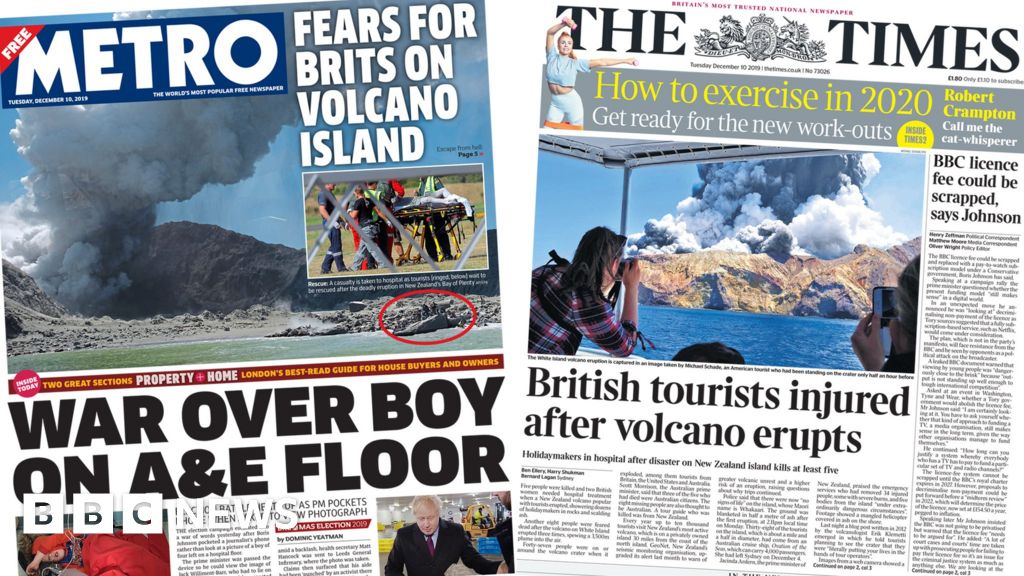 Newspaper headlines: 'Volcano horror' and 'war' over boy on A&E floor ...