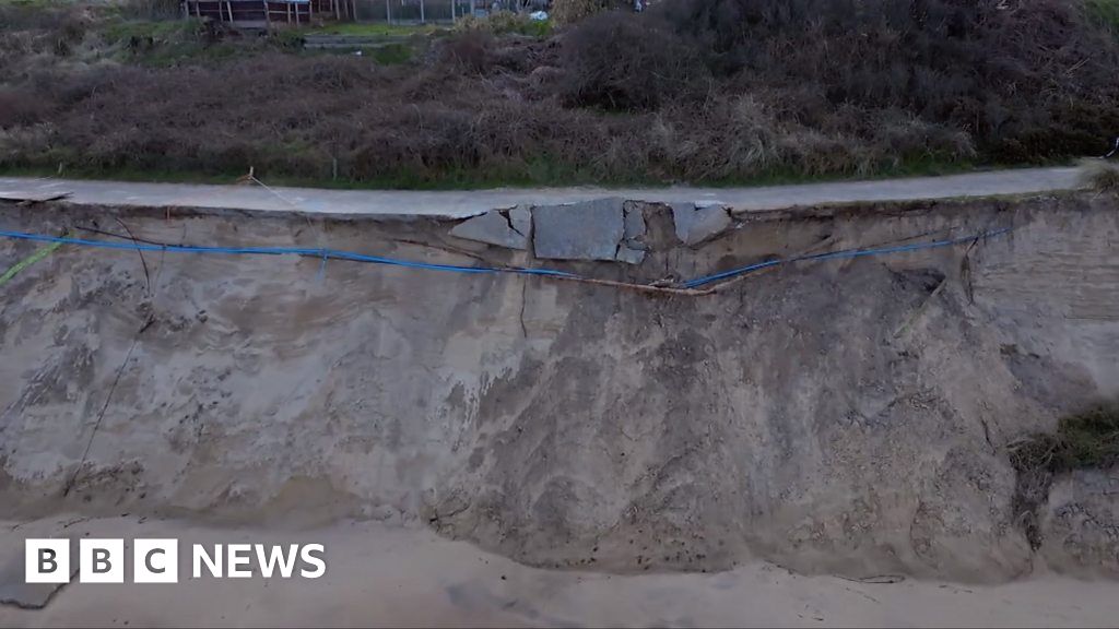 Hemsby: Drone footage shows clifftop road collapse