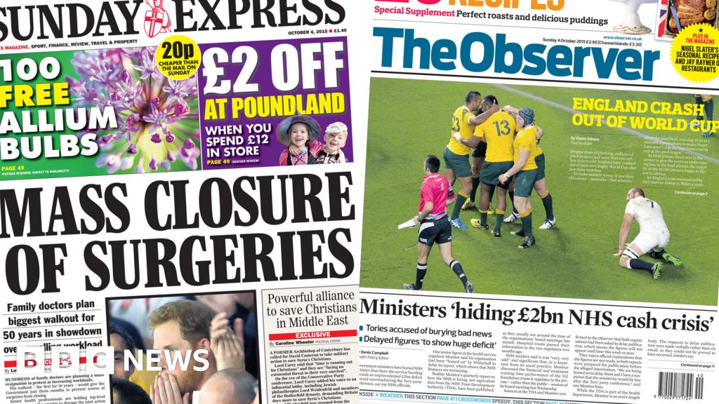 Newspaper headlines: NHS concerns, Rugby World Cup agony and 'Brexit ...