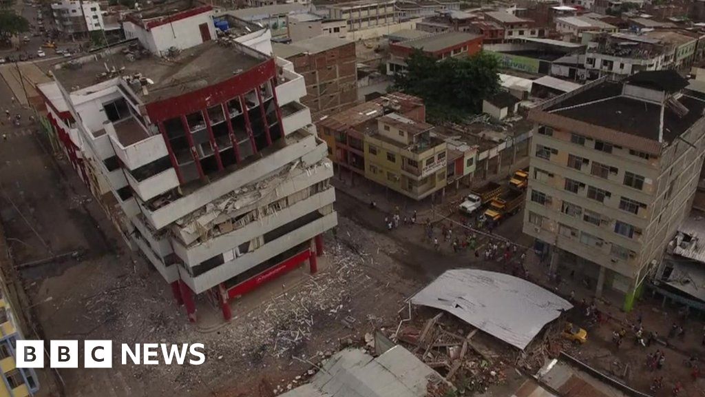 Aerial view of Ecuador quake buildings - BBC News