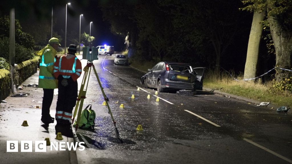 Toddler dies after crash cars mount pavement in Coupar Angus - BBC News