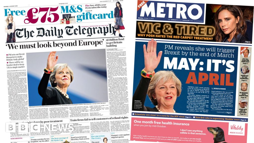 Newspaper headlines: Brexit timetable dominates papers - BBC News
