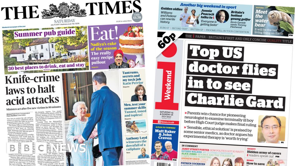 Newspaper headlines: Acid attacks and Charlie Gard dominate