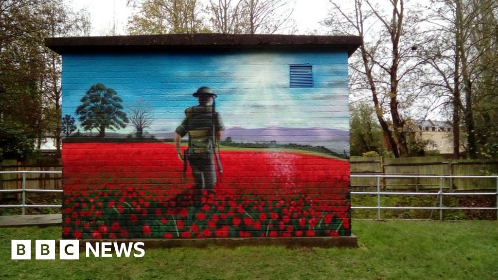 Remembrance mural vandalised with spray paint in Witham - BBC News