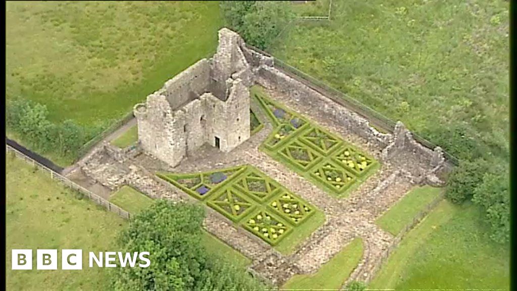 Aerial footage of Tully Castle in Fermanagh - before the garden was dug ...