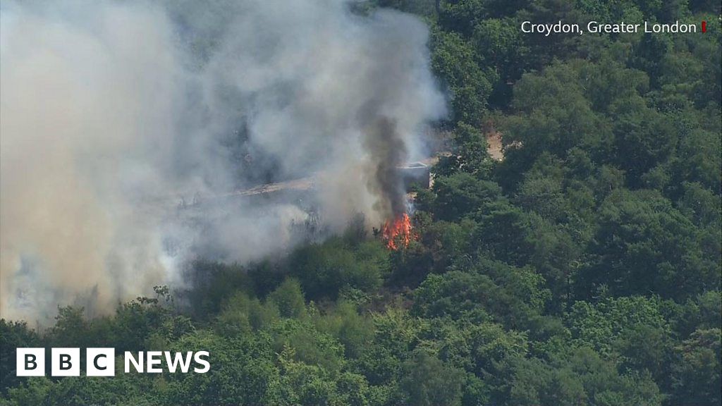 Croydon fire: Grass fire spreads smoke around Shirley Hills - BBC News