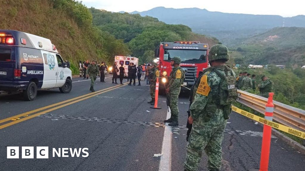 Mexico bus crash: 15 dead in Nayarit ravine plunge - BBC News