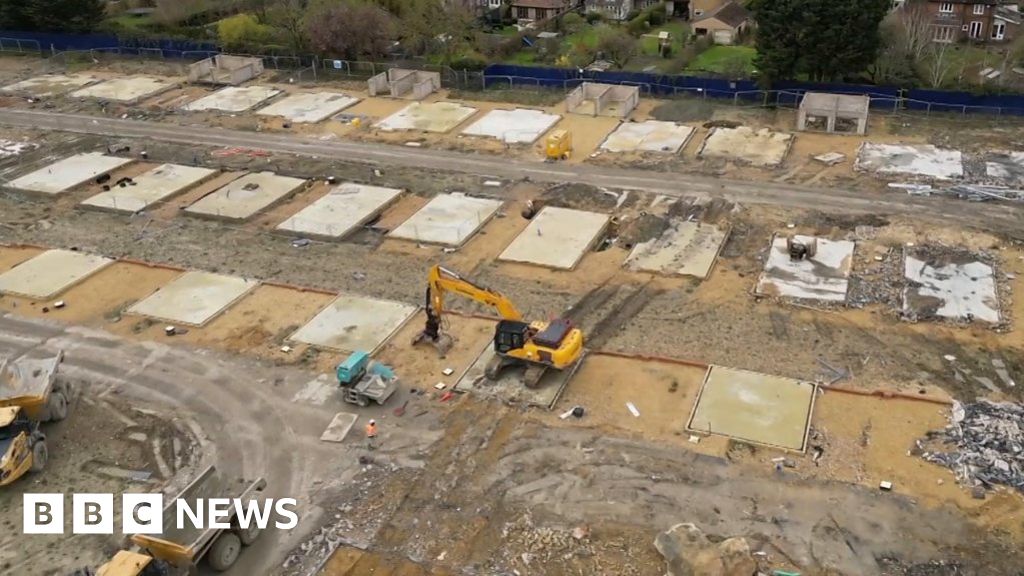 Completed demolition of faulty Cambridge homes filmed by drone - BBC News