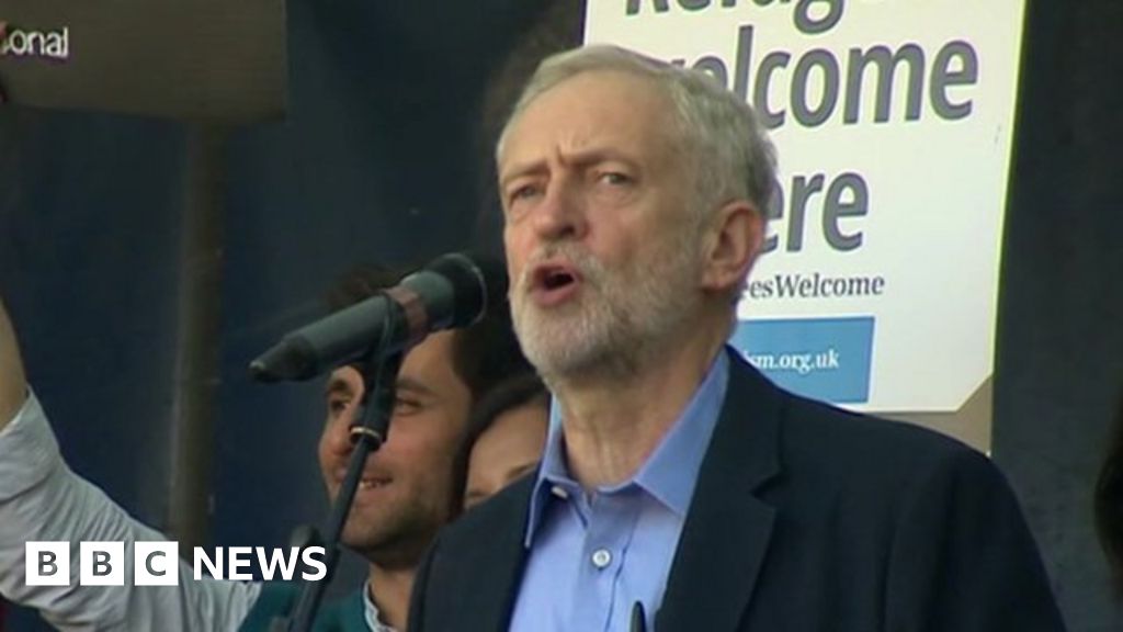 Jeremy Corbyn addresses Parliament Square refugee rally - BBC News