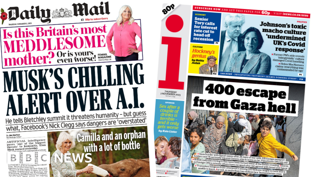 Newspaper headlines: 'Escape from hell' and 'Musk's chilling alert ...