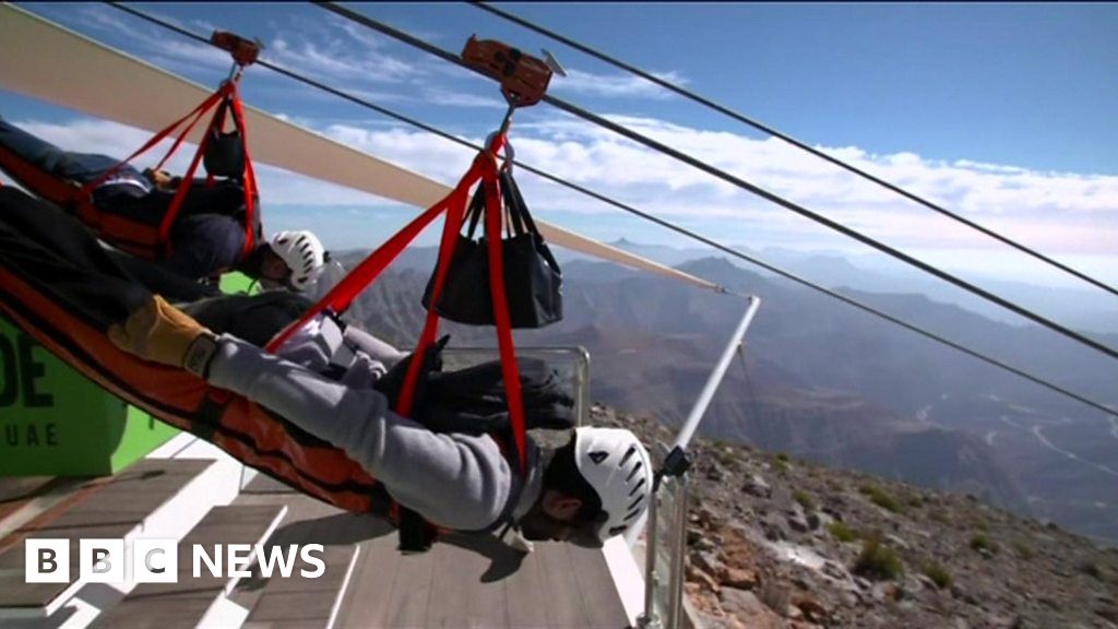 World's longest zip wire opens in the UAE - BBC News