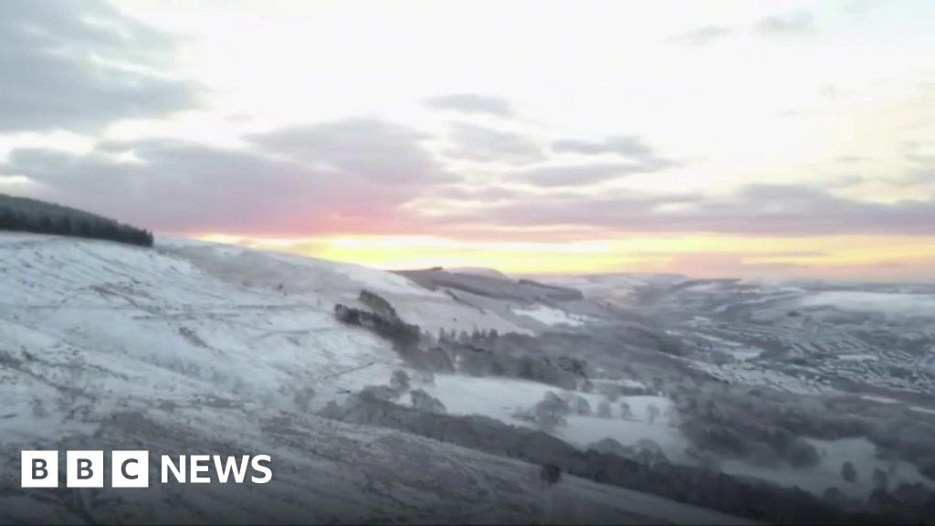 Drone captures snow over Wales